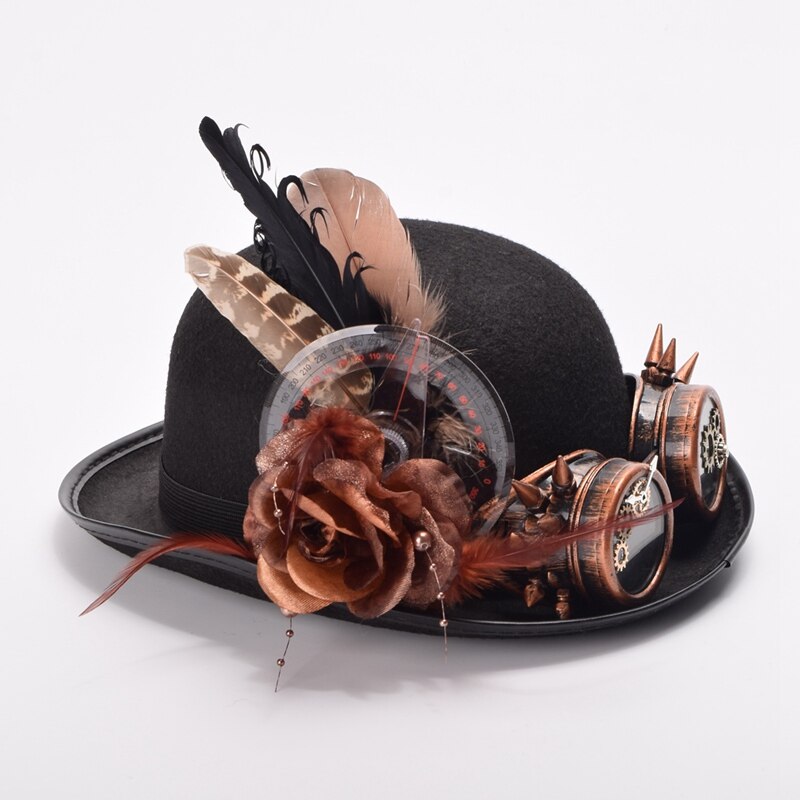 Black Steampunk Hat Gothic Fedora Women Party Bill... – Vicedeal