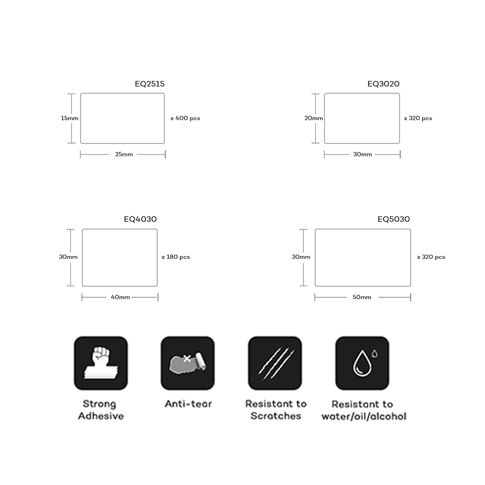 White Thermal Label Roll Multi-Size Typeable Washi... – Vicedeal