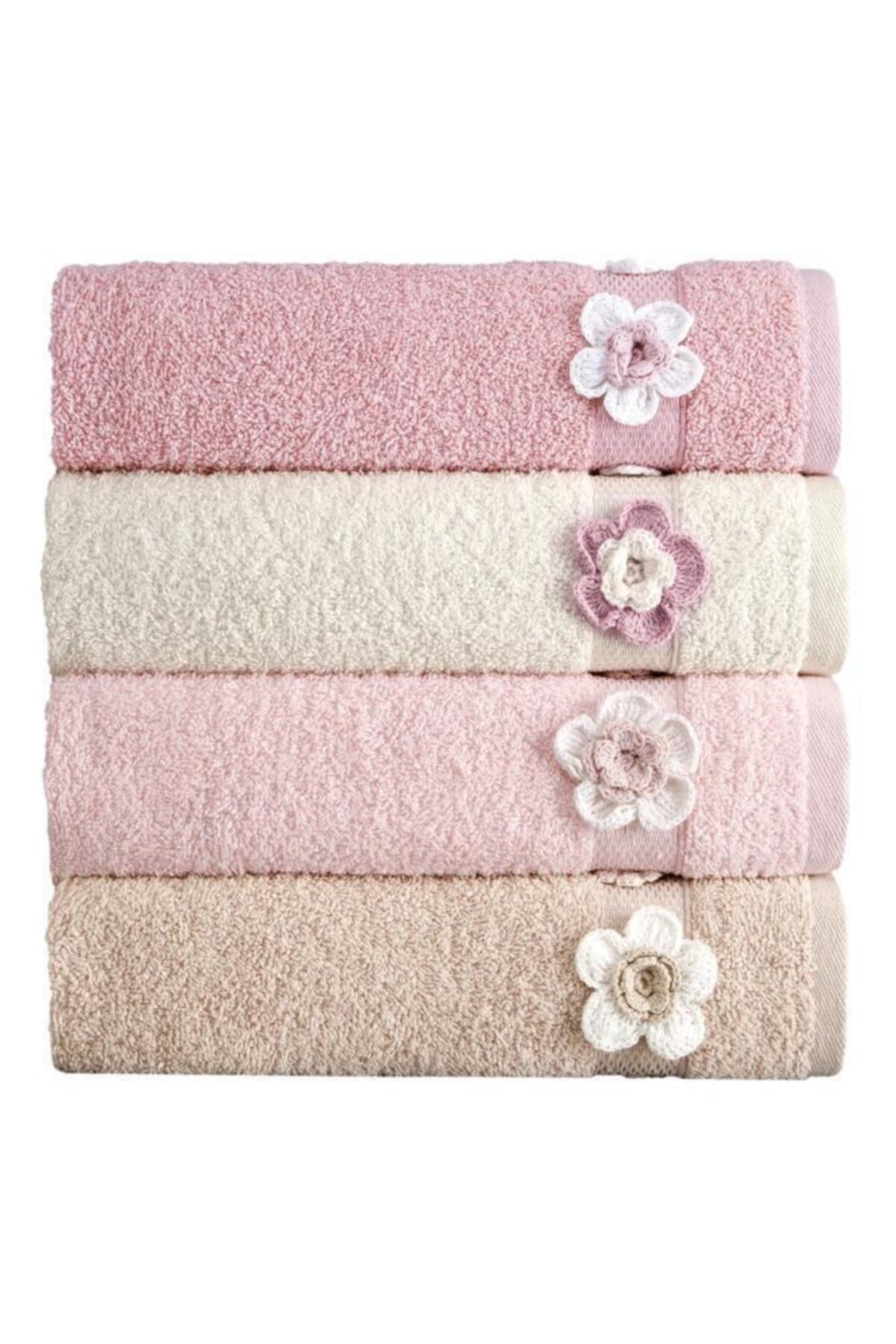 Hand Geborduurde Handdoek Set 4lü 50X85 Cm – Vicedeal
