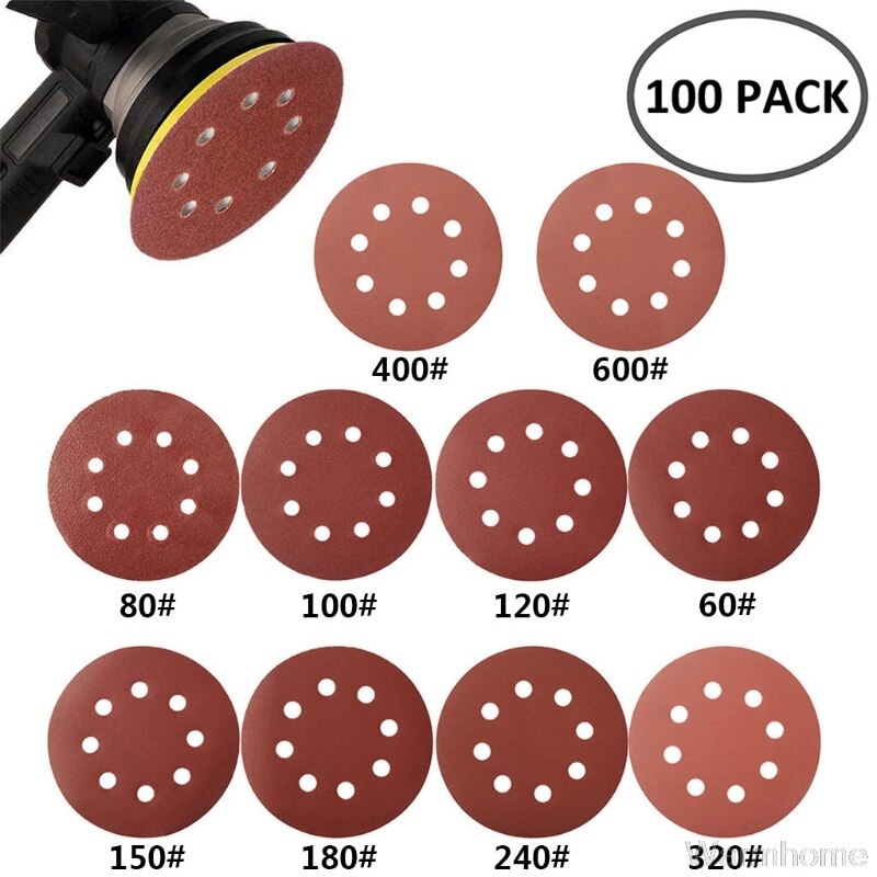100pcs 125mm Round Shape Sanding Discs Hook Loop S... – Vicedeal