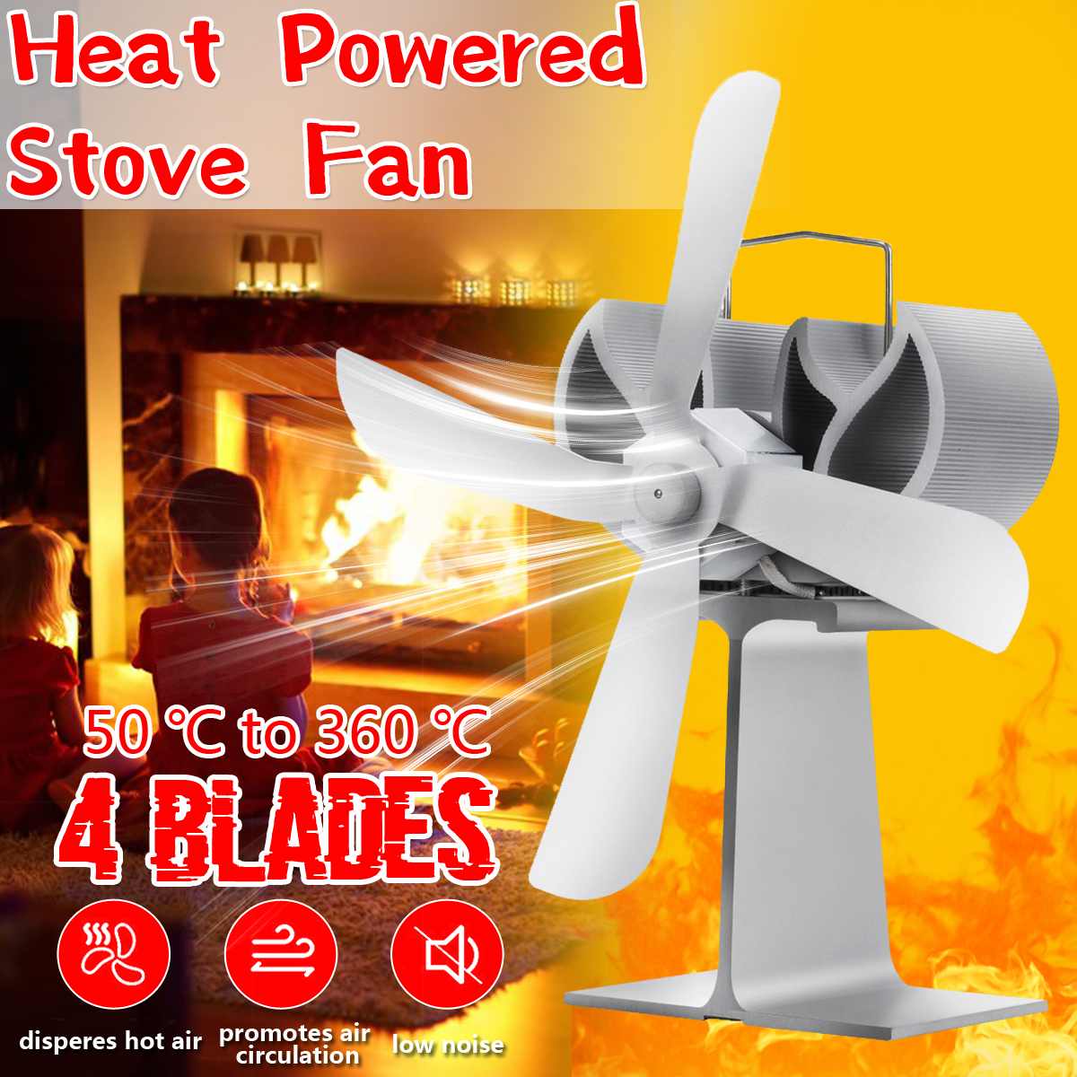 White Stove Fan 4 Blade Fireplace Fan Heat Powered... – Vicedeal