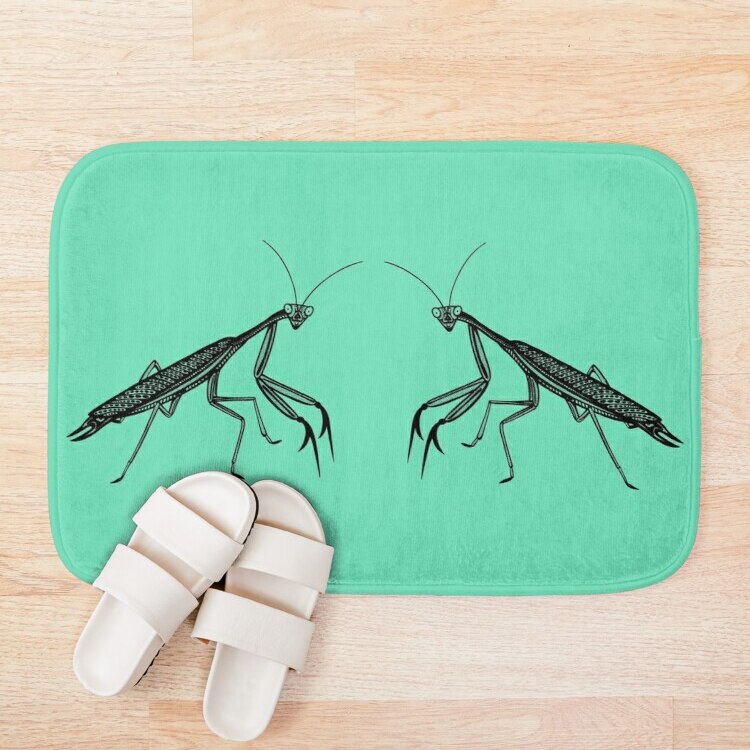 Praying Mantises in Love (on mint green) Bath Mat ... – Grandado