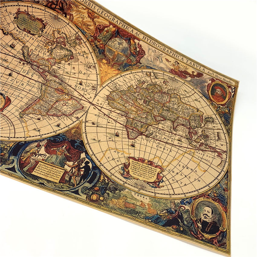 Vintage poster World map retro kraft paper adornme... – Grandado