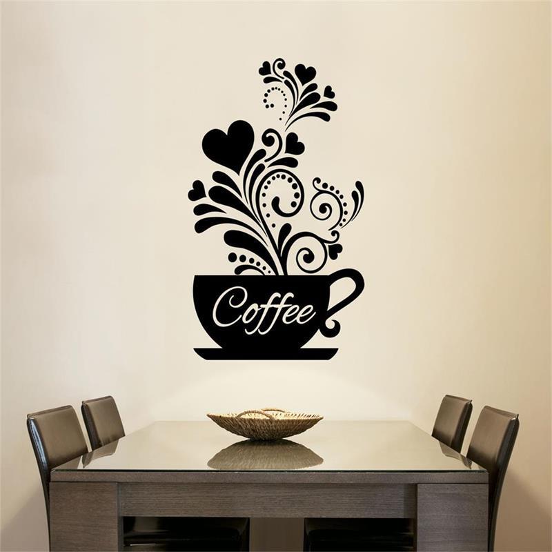 Flower Vine Coffee Cup Wall Sticker for Cafe Resta... – Grandado