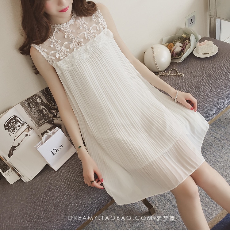 Hollow out lace patchwork chiffon pleated maternit... – Grandado