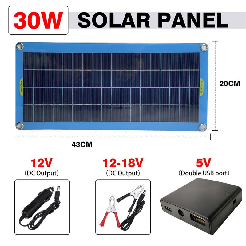 Solar Panel 30W 12V USB Output Panel Solar Placa S... – Grandado