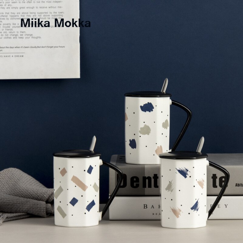 Polygon Coffee Mug with Lid and Spoon Nordic Style... – Grandado