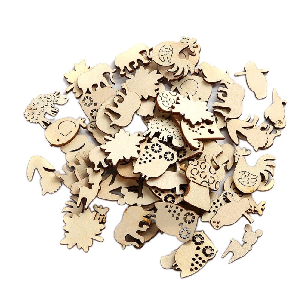 50Pcs Unfinished Wooden Cut Animal Shapes Craft Em... – Vicedeal