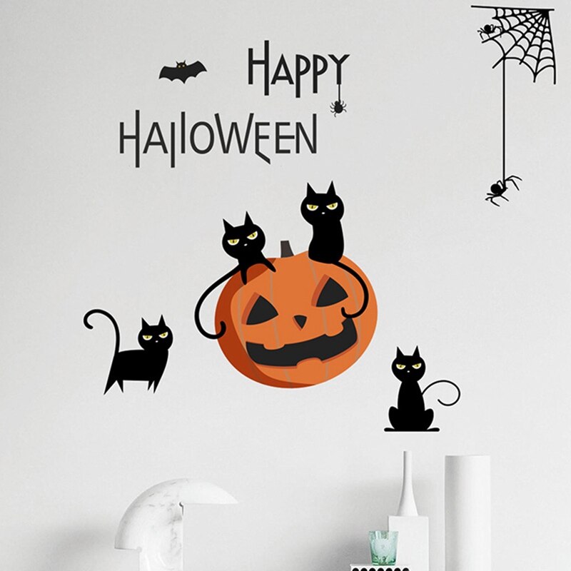 DIY Halloween Wall Stickers Black Cat Spiders Pump... – Grandado