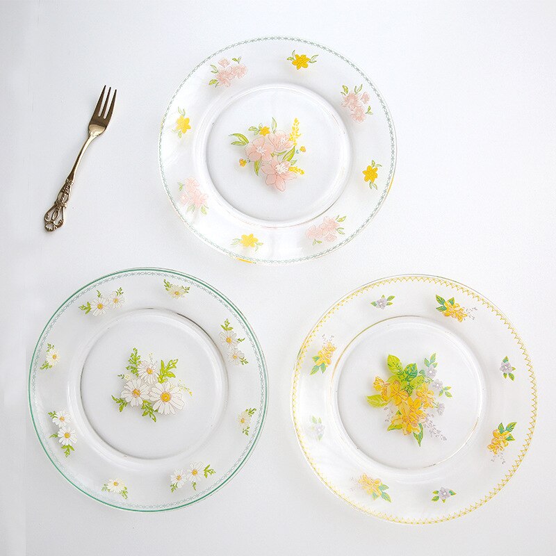 Nordic Retro Vintage Glass Plate Daisy Flower Plat... – Grandado