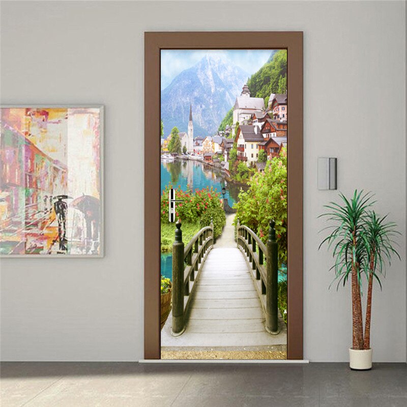 3D Nature Landscape Bridge Door Sticker Living Roo... – Grandado