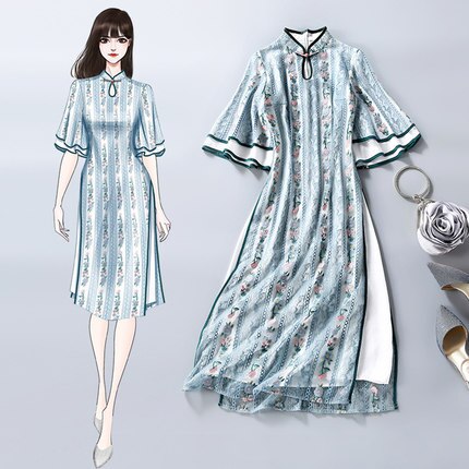 Verano mujeres traje flare manga cheongsam vestido... – Grandado