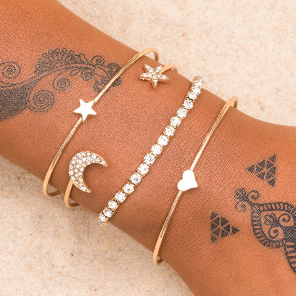 Kisswife 4 Stks/set Crystal Star Moon Bangles Set ... – Grandado