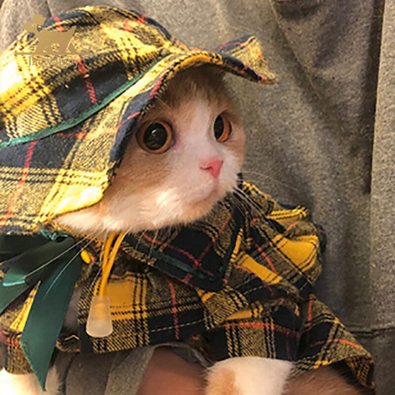 Fashionable Cat Clothes,Including Hat,Tee Plaid Sh... – Grandado