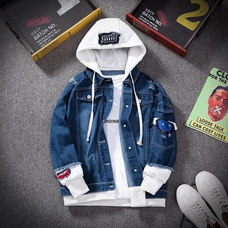 Mannen Cool Trendy Hooded Denim Jas Man Casual Los... – Vicedeal