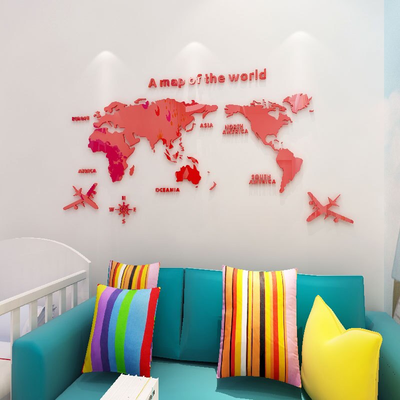 3d Large world map mirror wall stickers acrylic ho... – Grandado