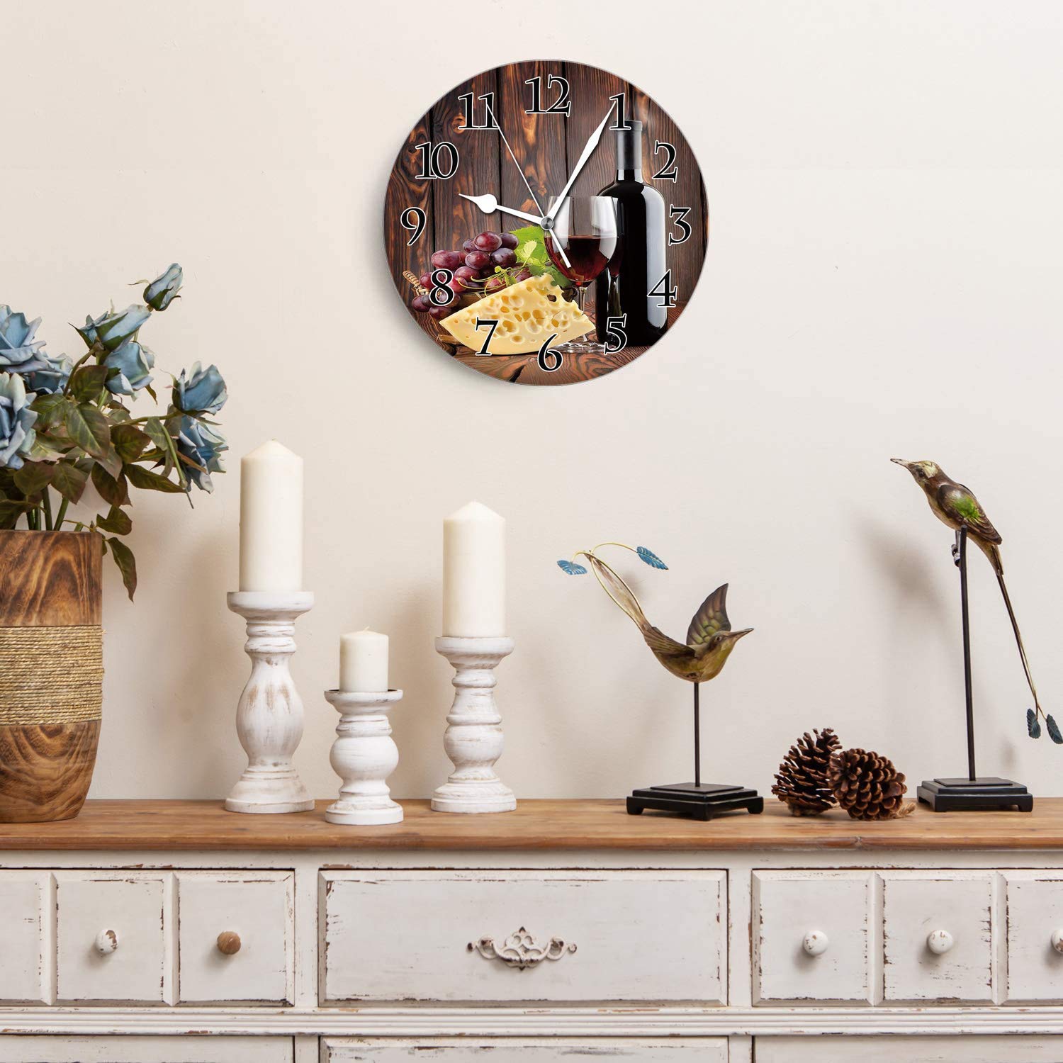 Wine Champagne Grape Wall Clock Vintage Wooden Rou... – Grandado
