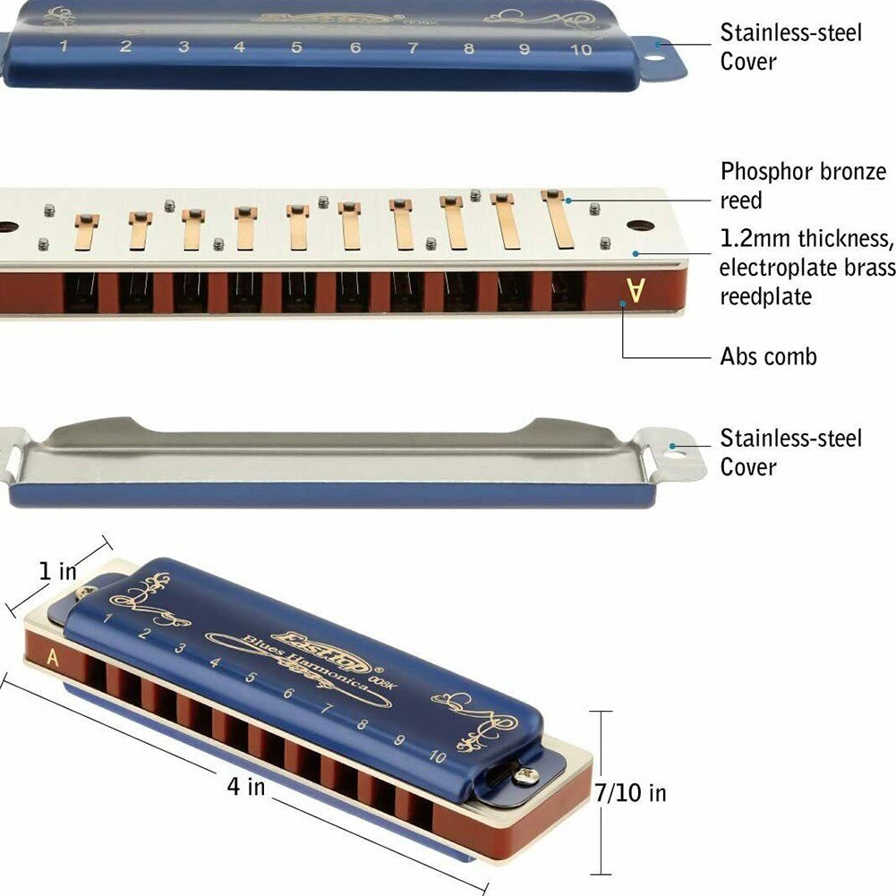 T008K Harmonica 10 Holes Blues Harp Mouth Organ Ke... – Grandado
