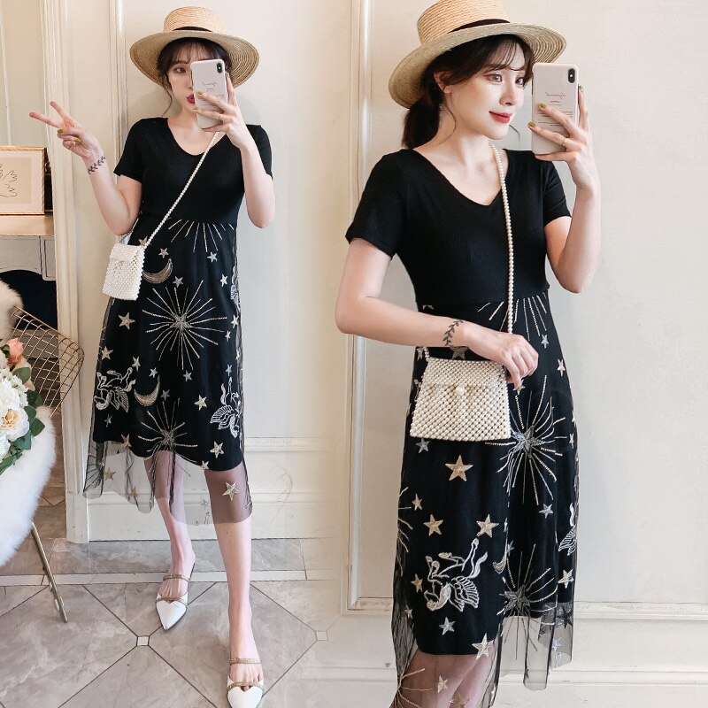 Maternity dress patchwork short-sleeved maternity ... – Grandado