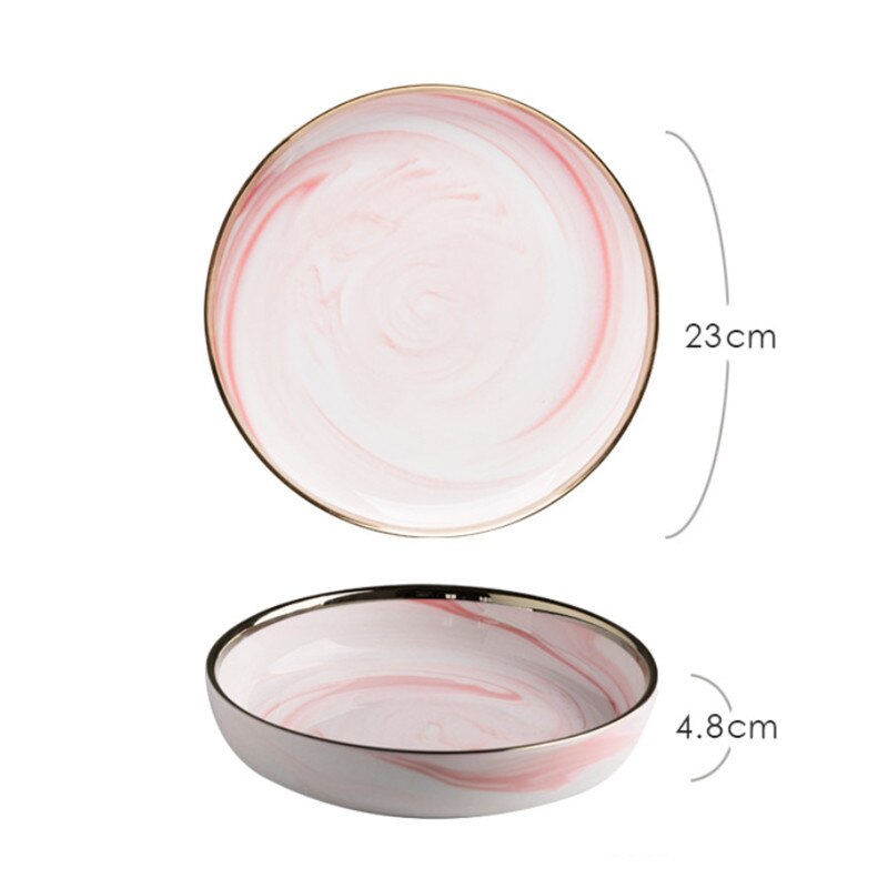 Pink Gray Marble Ceramic Dinner Dish Plate Rice Sa... – Grandado