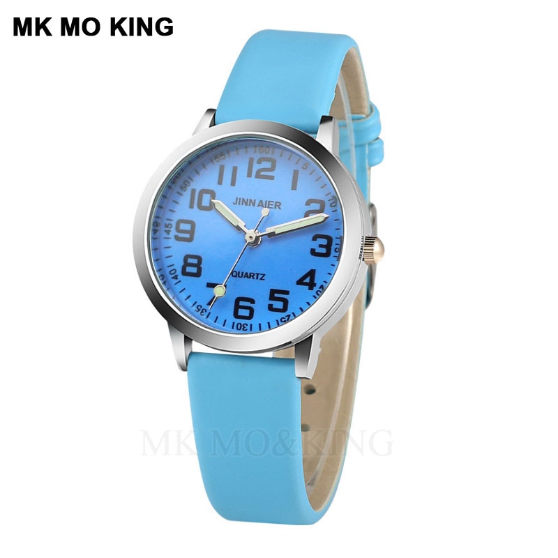 Sky Blue Boy Girl Quartz Clock Kids Casual Leather... – Vicedeal