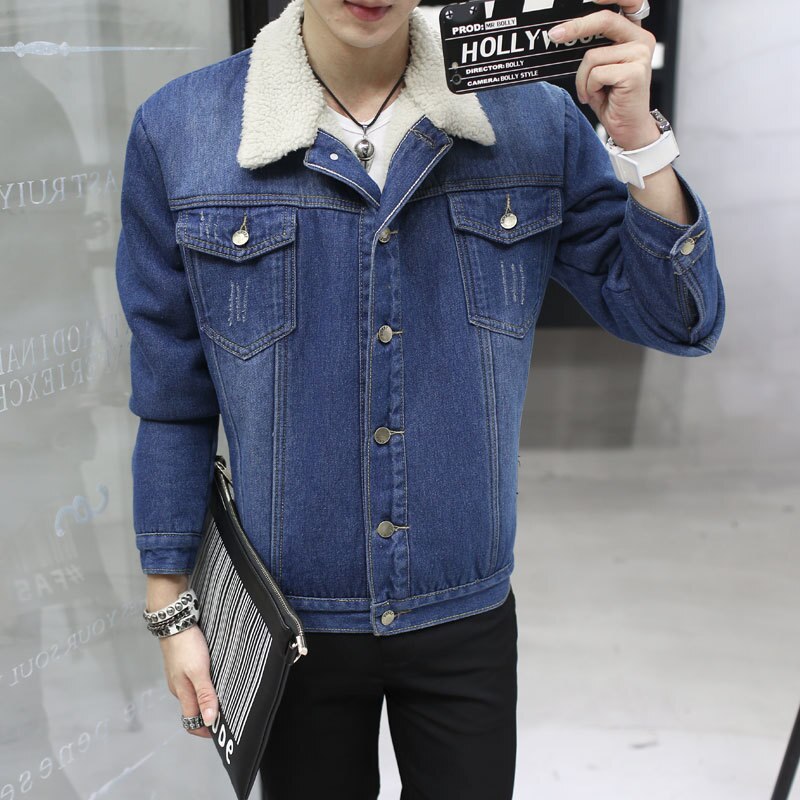 winter plus wool denim jacket and wool thickening ... – Vicedeal