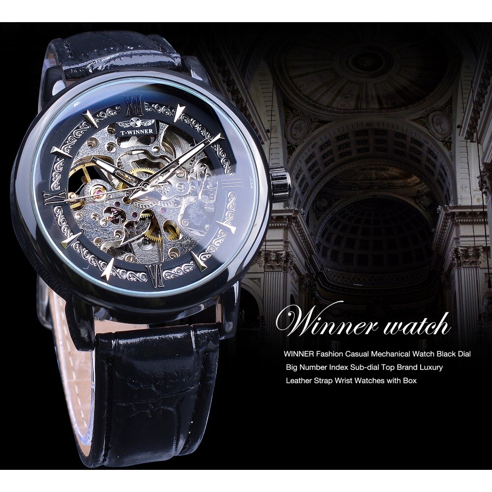 Winner Full Black Watches Retra Flower Skeleton Cl... – Grandado