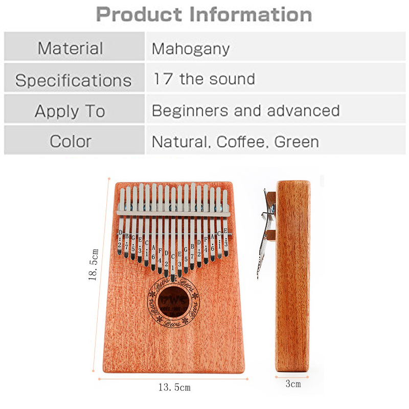 Mahogany 17 Keys Kalimba with Tune Hammer and Bag ... – Vicedeal