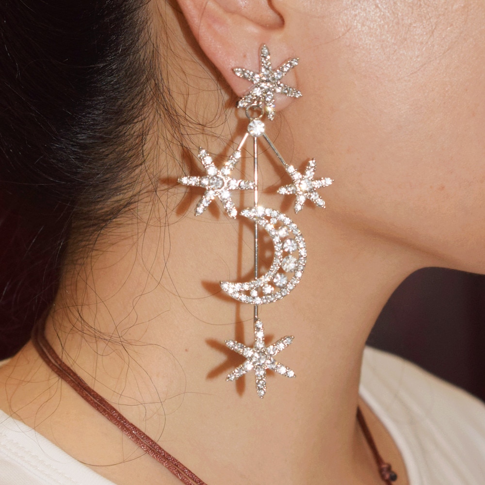 Stunning Rhinestone Star Moon Charms Big Dangle Ea... – Vicedeal
