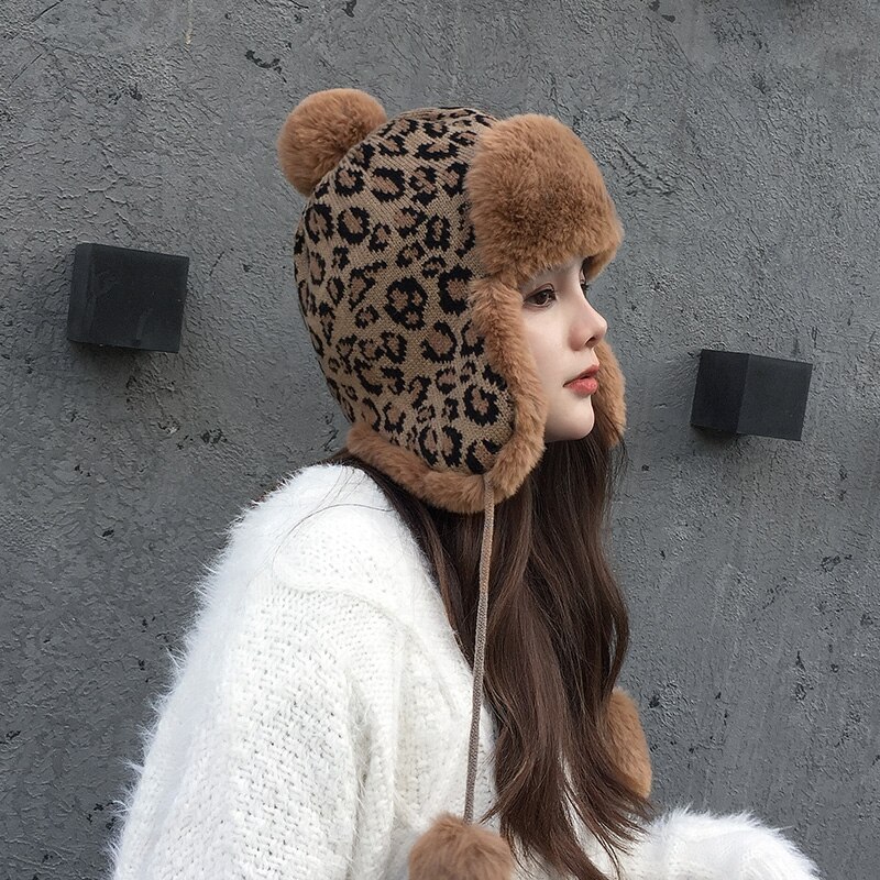 Cold Winter Women Ushanka Hat Caps Leopard Knittin... – Vicedeal