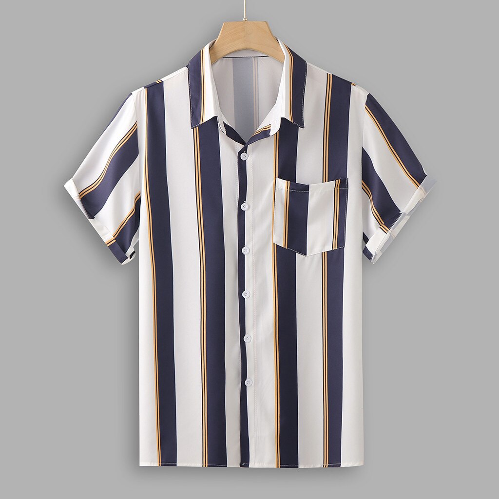 Mannen Shirt Zomer Top Casual Korte Mouw Gestreept... – Grandado