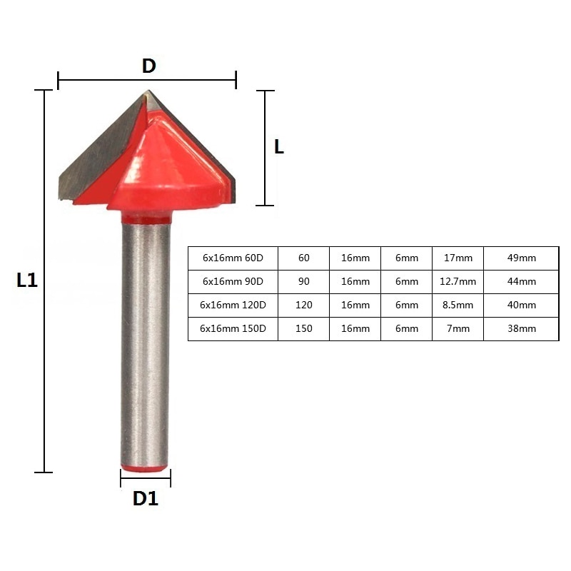 1pc 60/90/120/150 Degrees V Shape Milling Cutter 6... – Grandado