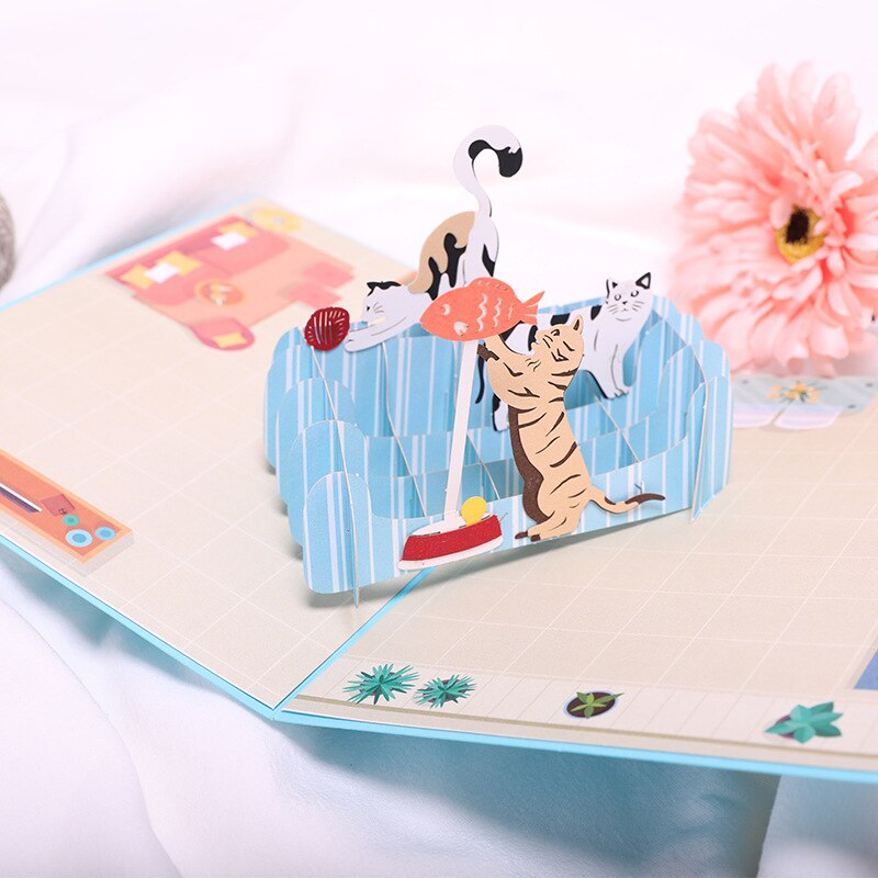 3D Handmade Cute Playful Meow Cats Paper Invitatio... – Grandado