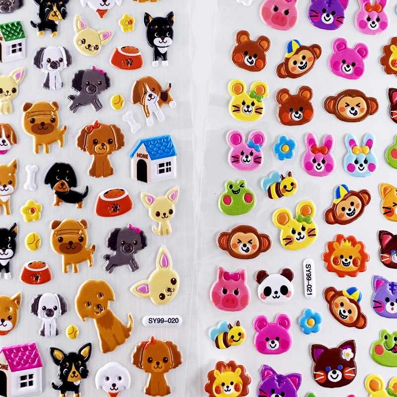 3 Sheets/set 3D Bubble Puffy Cartoon Animal Head D... – Grandado