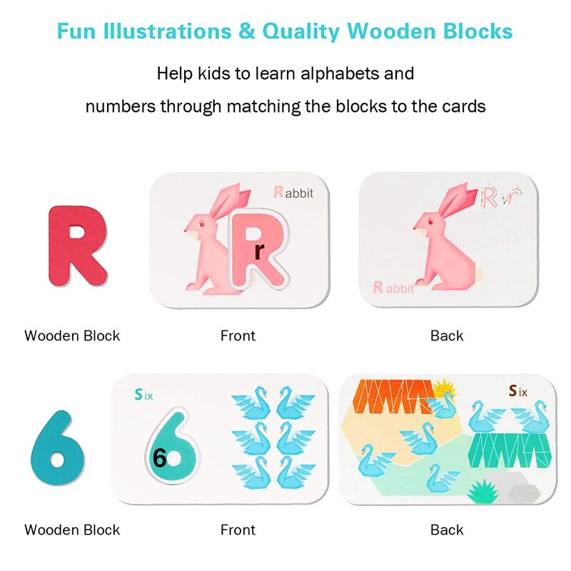 Wooden Alphabet Numbers Flash Cards Set for Toddle... – Grandado