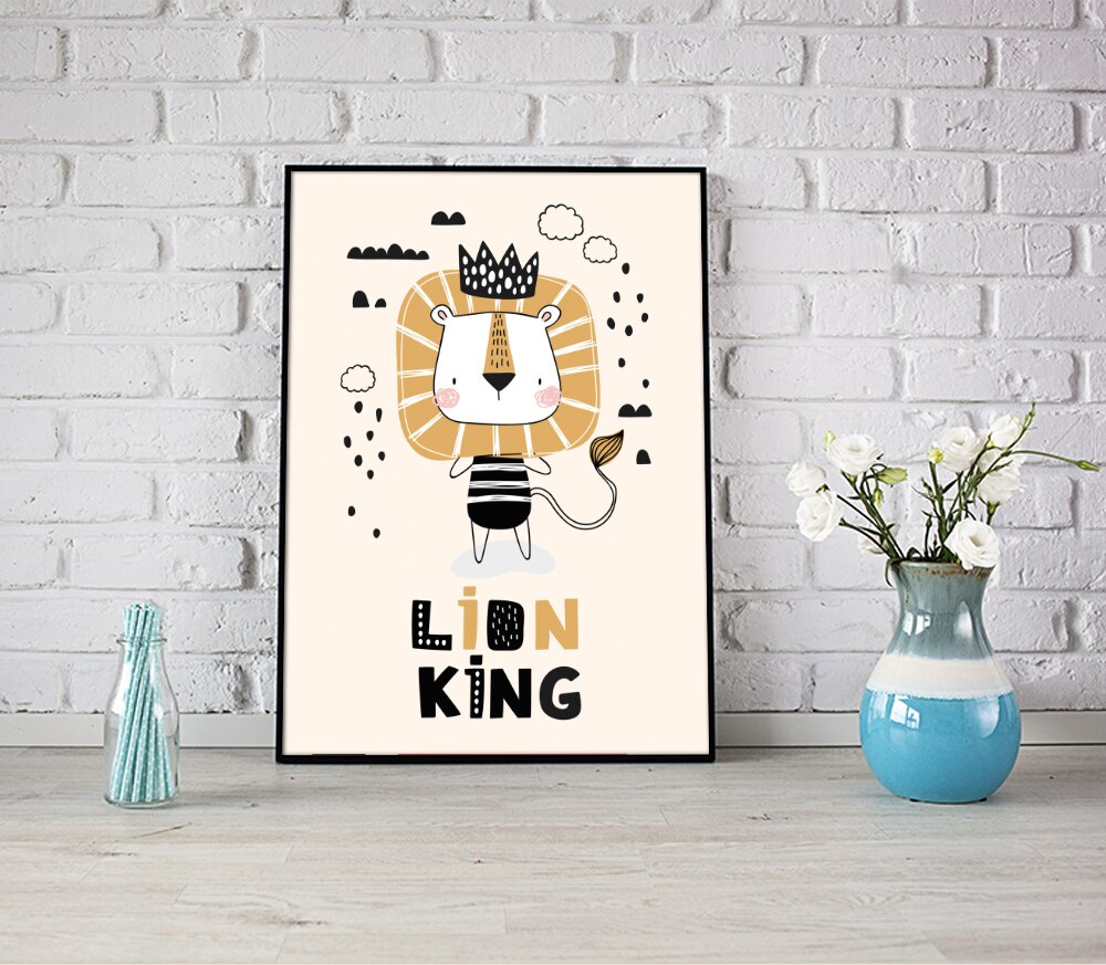 Jungle Animal Prints Wall Art Cute cartoon lion ki... – Vicedeal
