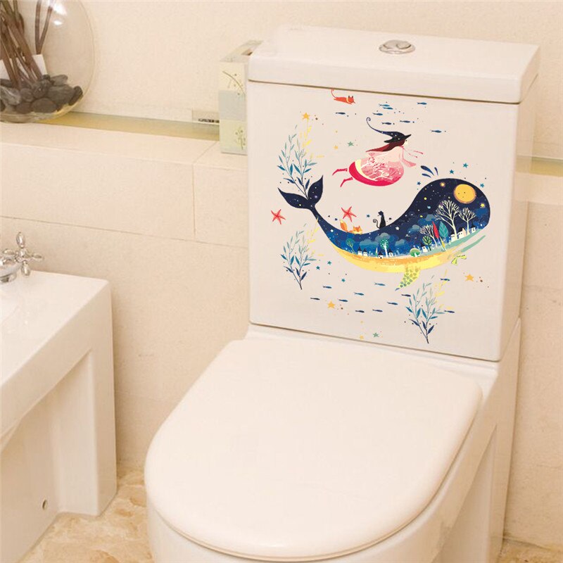 Underwater Fish Dolphin Witch Cat Wall Stickers Ba... – Grandado