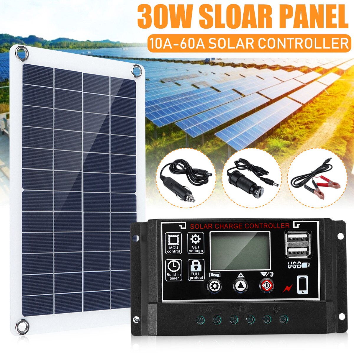 30W 12V Solar Panel Kit 2 USB Port Off Grid Monocr... – Grandado