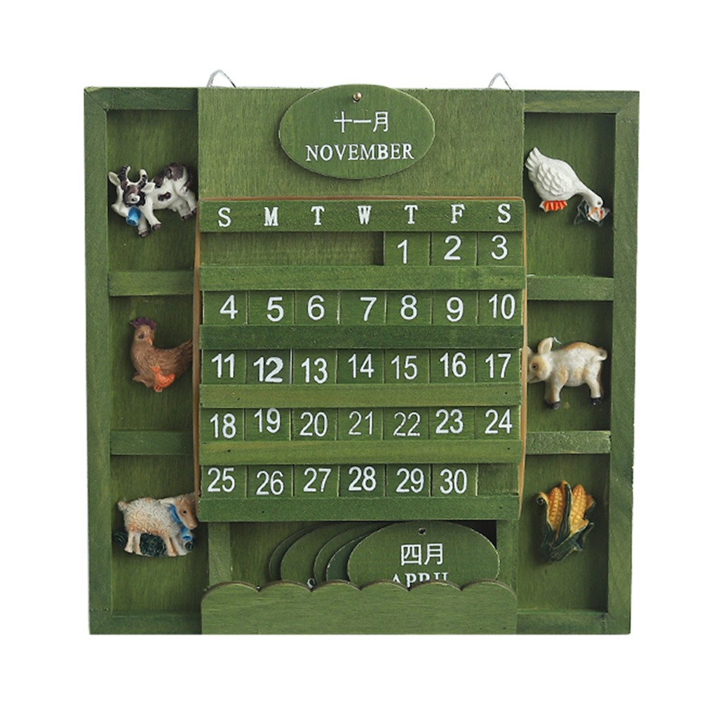 Rustic Bilingual Calendar Wooden Manual Perpetual ... – Vicedeal