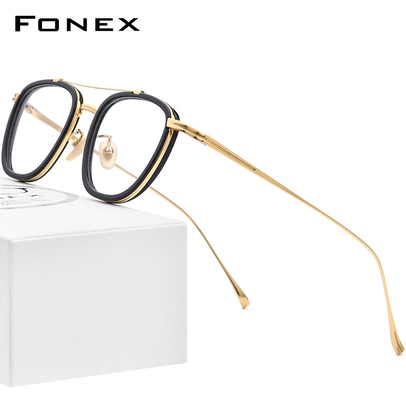 FONEX Acetate Titanium Glasses Frame Men Retro Squ... – Grandado