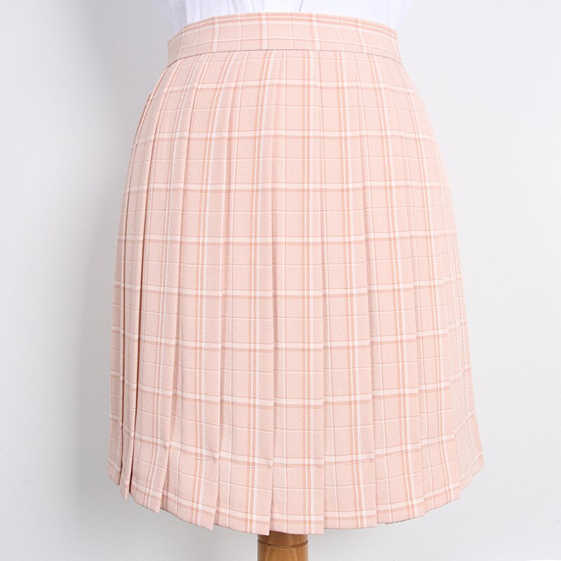 Japan College High-waisted Pink Checked Uniform Pl... – Grandado