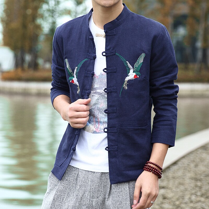 Retro Chinese Style Shirt Men Embroidery Tang Suit... – Grandado