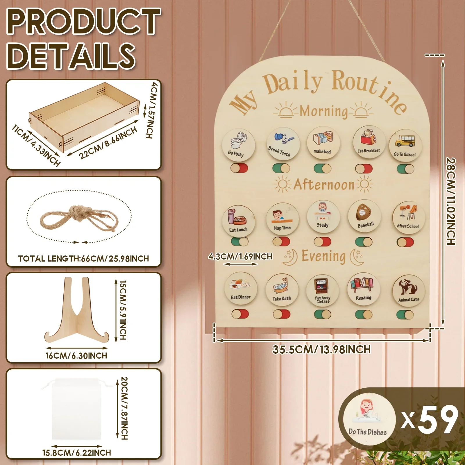 Wood Visual Schedule Visual Wall Planner Daily Rou... – Grandado