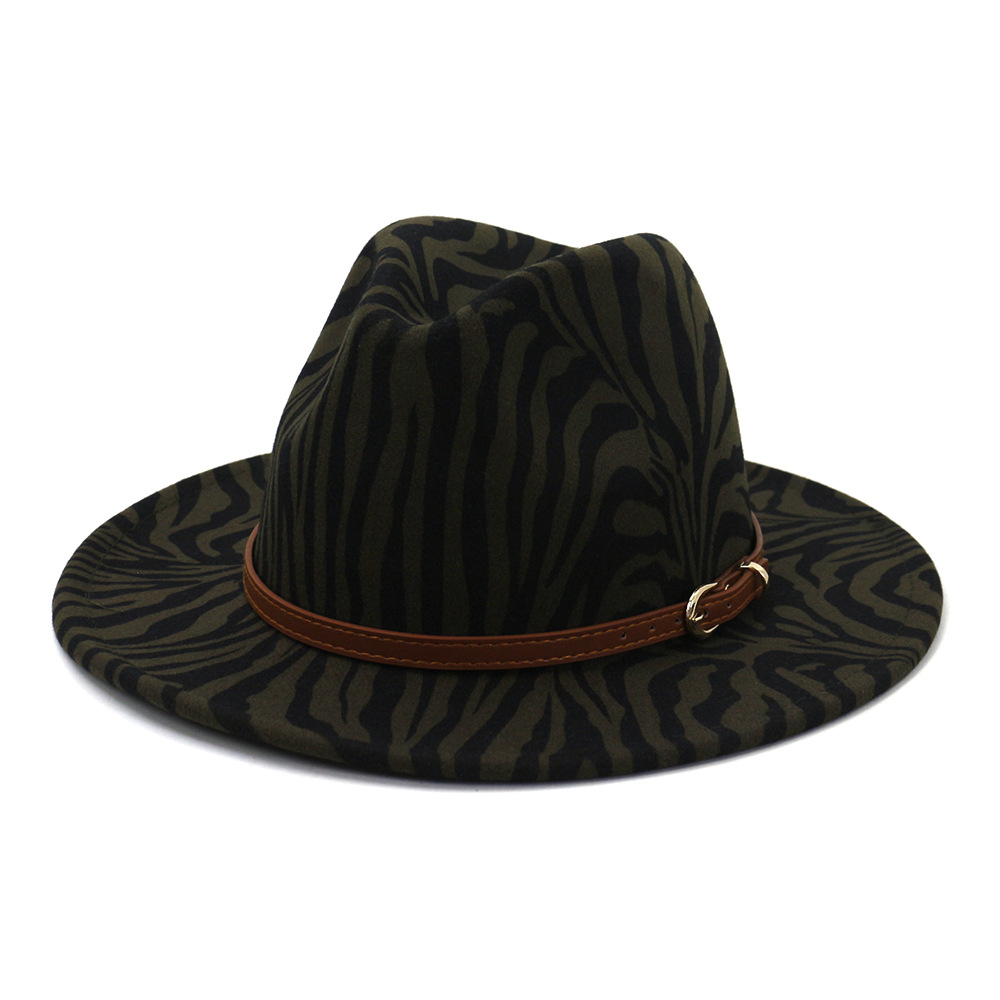 Zebra Striped Print Jazz Fedora Hats with Brown Be... – Grandado