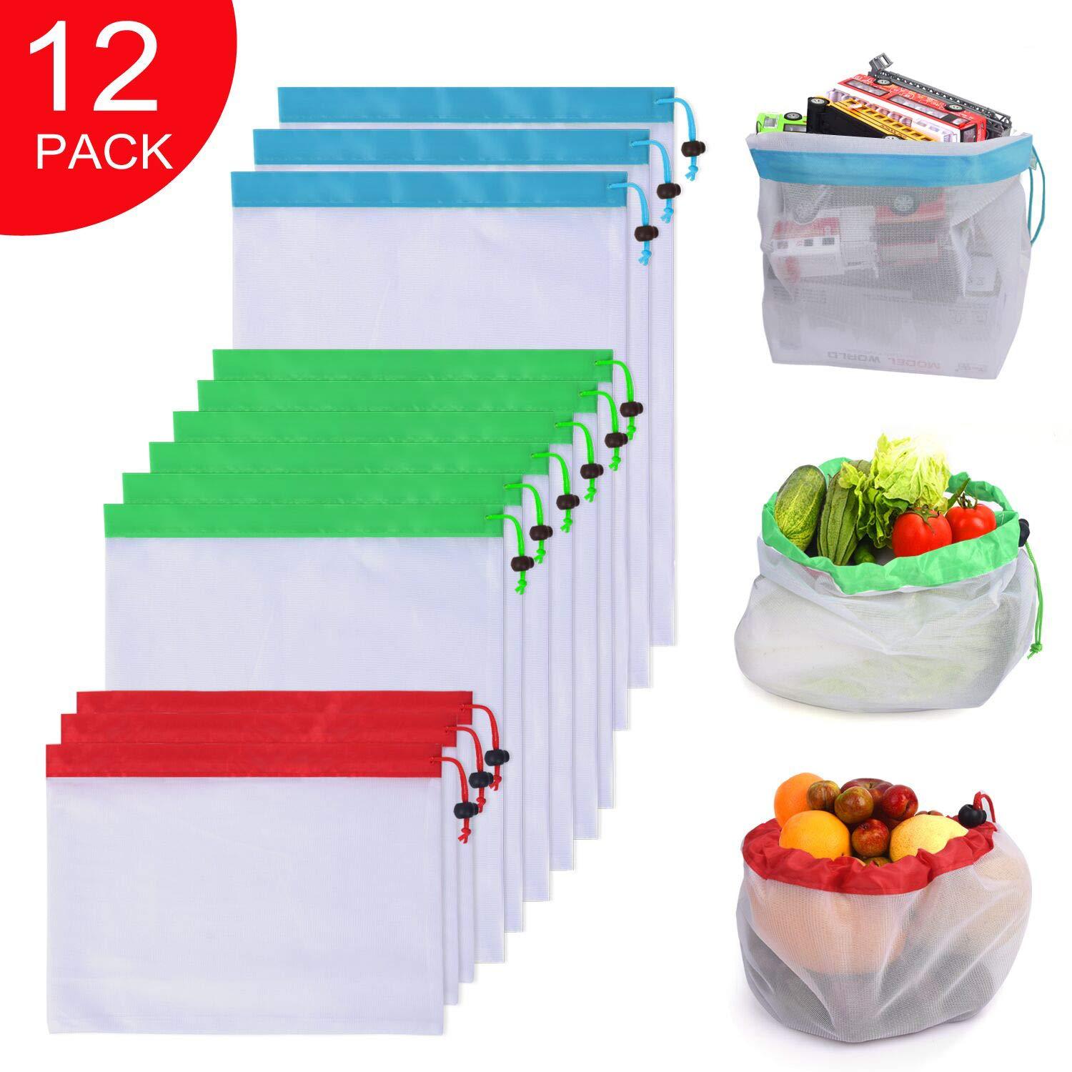 3 Sizes Reusable Mesh Produce Fruit Bag Washable E... – Grandado