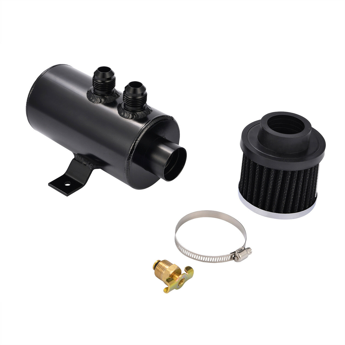 Univeral 2x AN10 Black Aluminium Car Baffled Engine Oil Catch Can 750ml ...