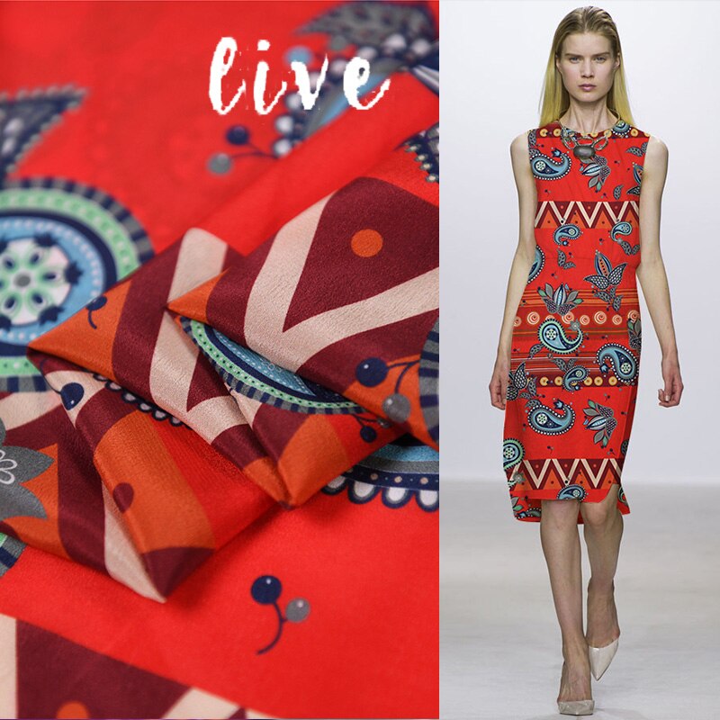 National Style All Natural telas Red Crepe De Chin... – Grandado