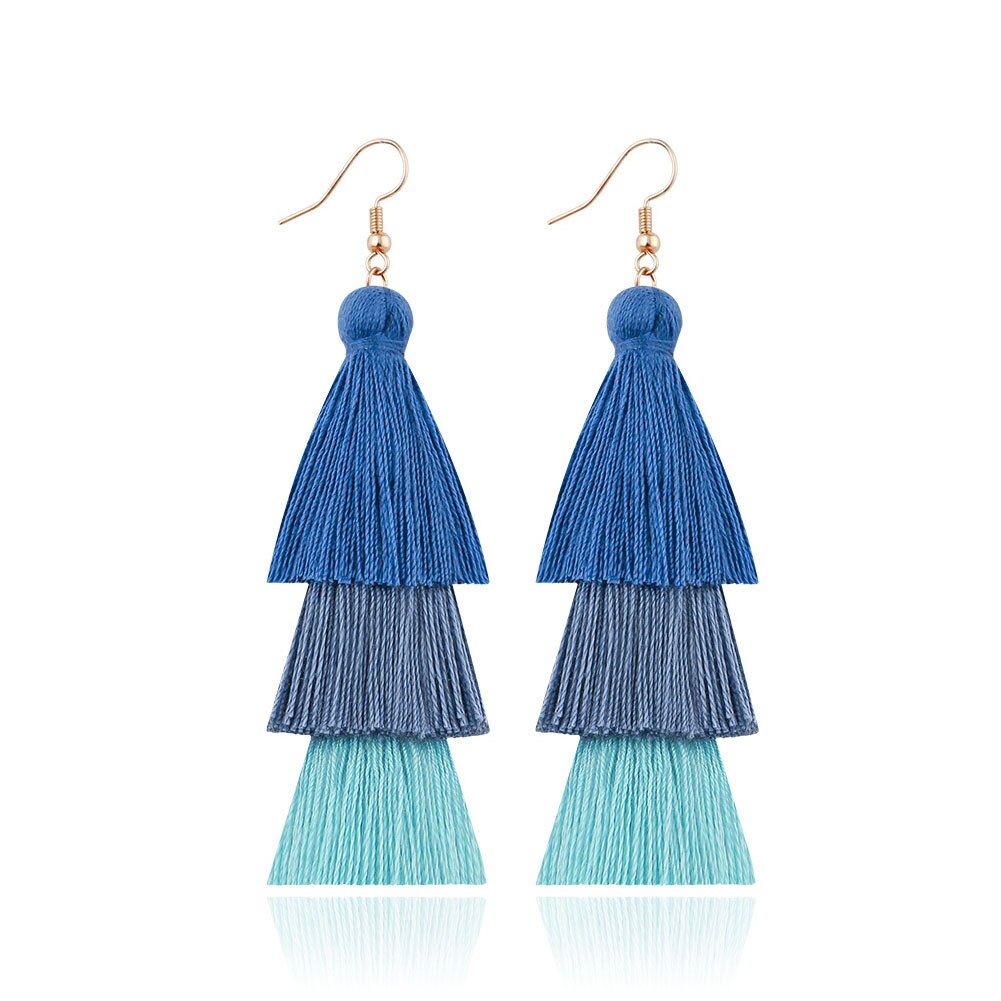 Bohemian Fringe Long Gradient Multilayer Earrings ... – Vicedeal