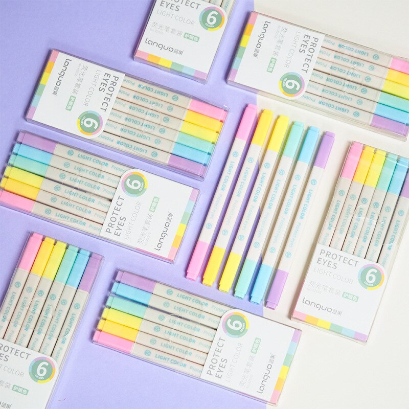 6pcs Light Color Highlighter Marker Pen Set Double... – Grandado
