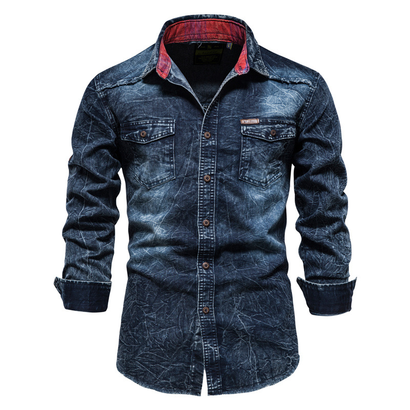 2022 Katoen Jean Shirts Voor Mannen Slanke Lange M... – Vicedeal
